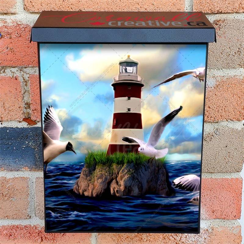 Lighthouse and Seagulls Colonial Mailbox Cover - cornwallcreative.ca